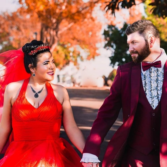 Dresses | Red Corset Wedding Dress With Train | Poshmark